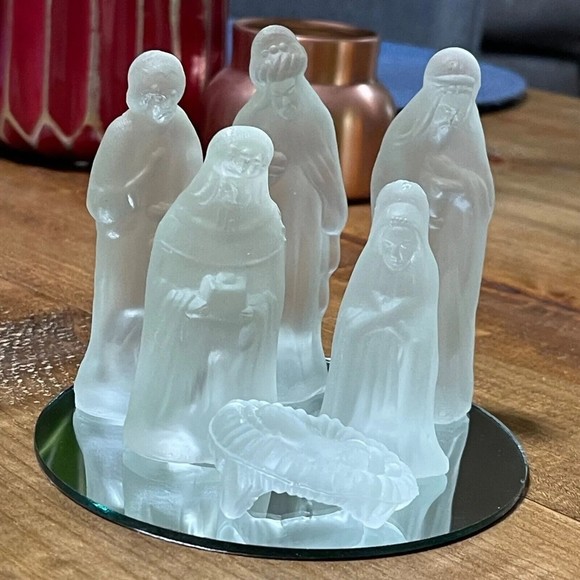 Gift Company | Holiday | Vtg 7pc Frosted Glass Nativity Set Mary Joseph ...